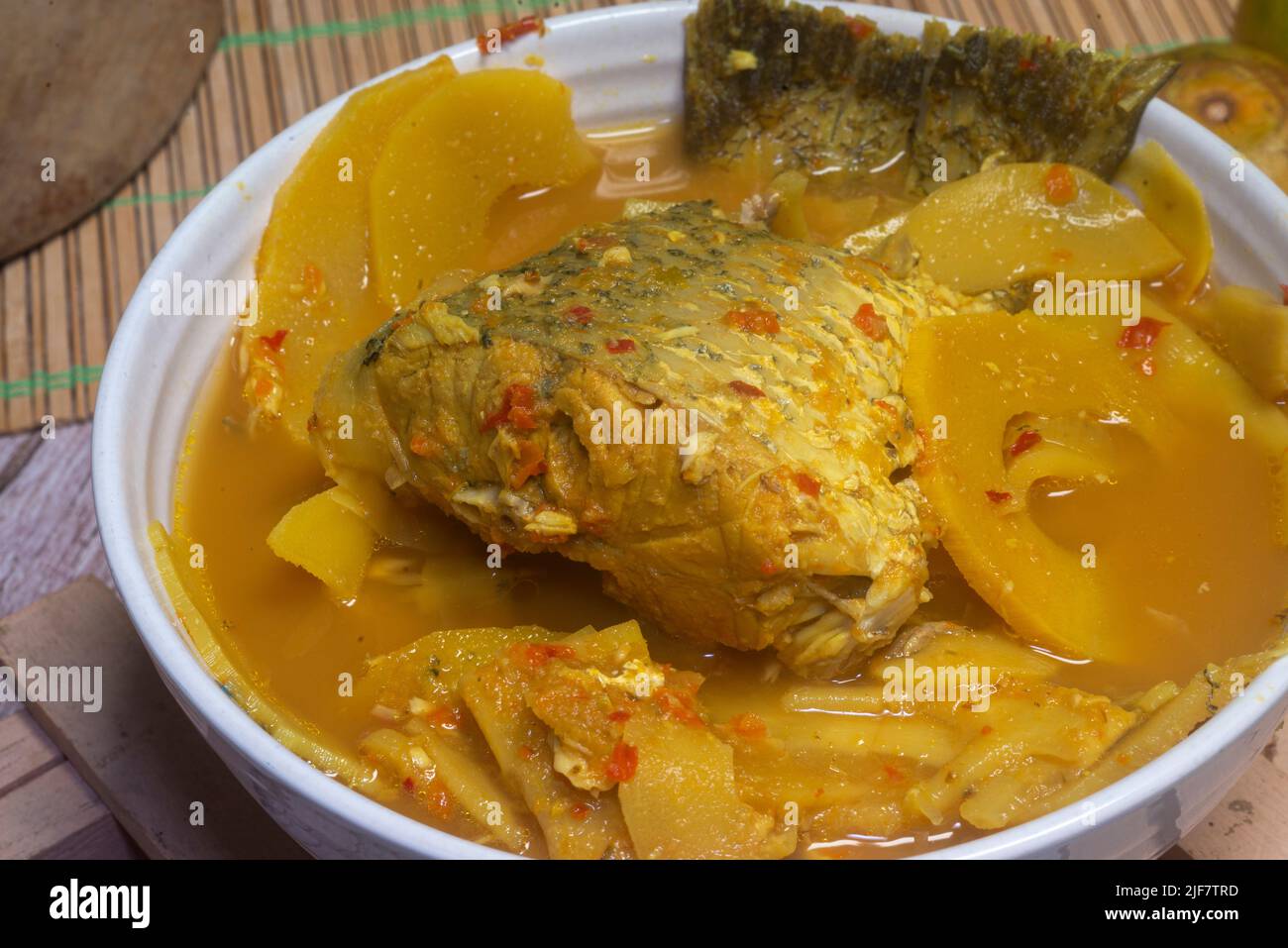 Southern Thai Gaeng Som - Sour white snapper fish soup with bamboo ...