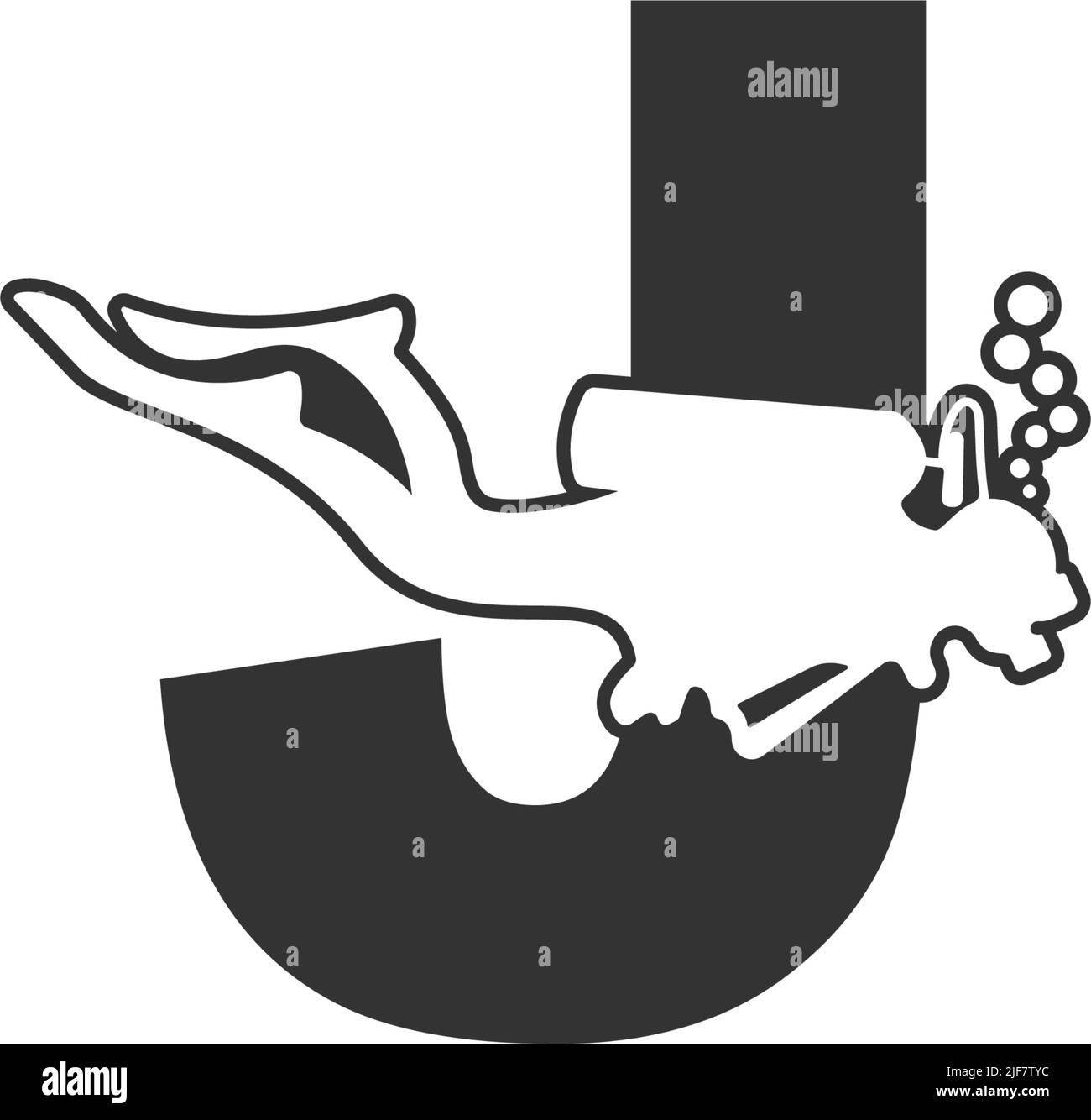Letter J and someone scuba, diving icon illustration template Stock ...