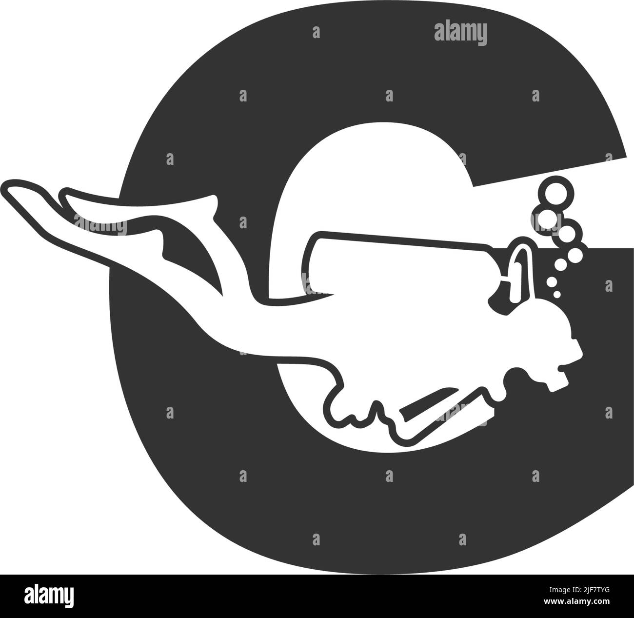 Letter G and someone scuba, diving icon illustration template Stock ...