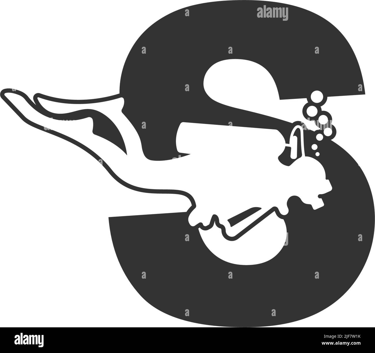 Letter S and someone scuba, diving icon illustration template Stock ...