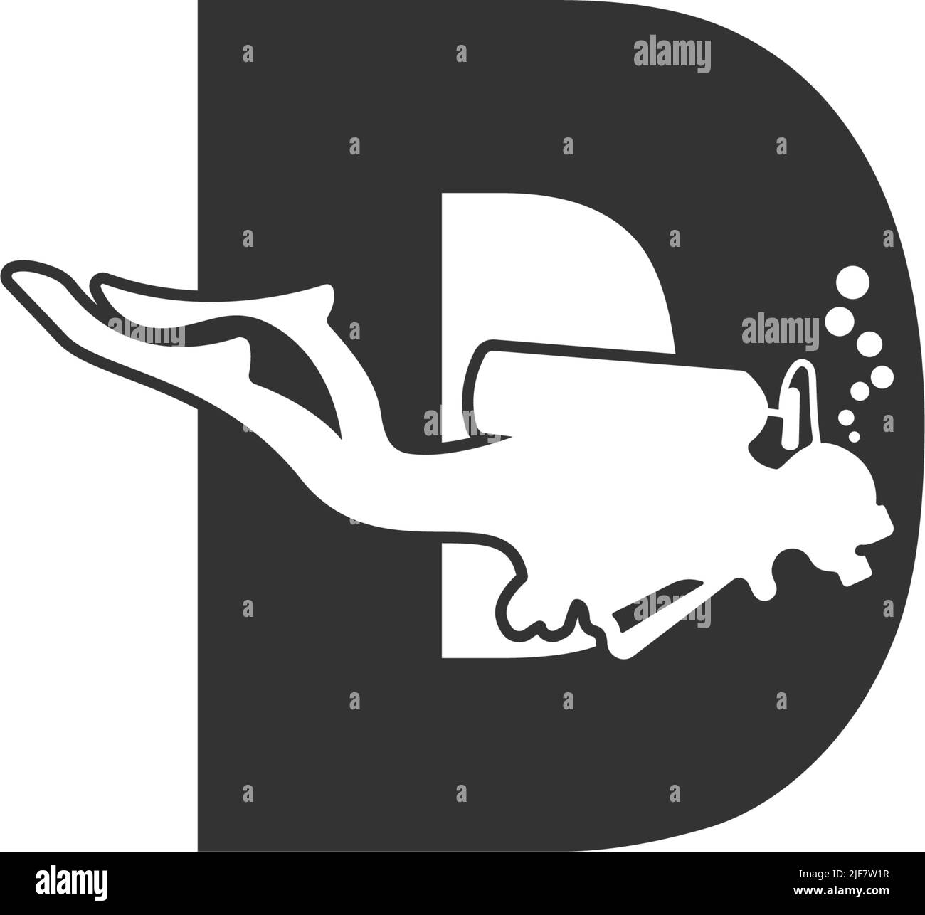 Letter D and someone scuba, diving icon illustration template Stock ...