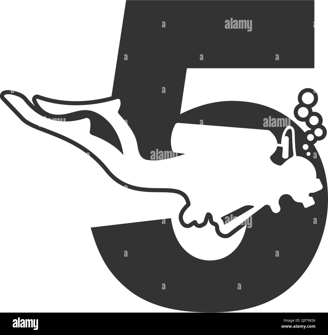 Number 5 and someone scuba, diving icon illustration template Stock ...