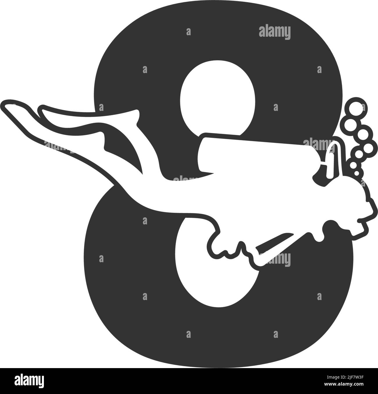 Number 8 and someone scuba, diving icon illustration template Stock ...