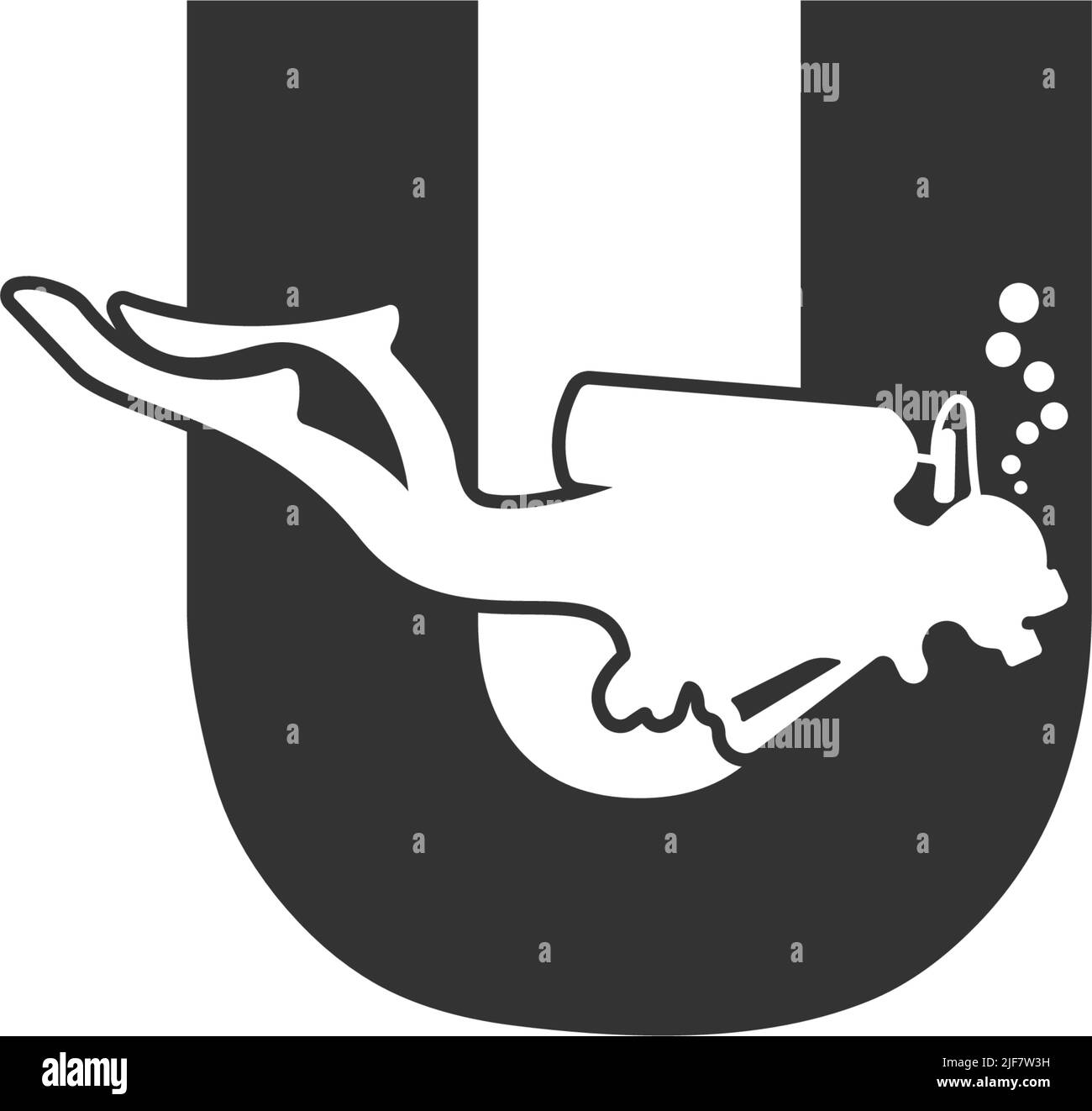 Letter U and someone scuba, diving icon illustration template Stock ...