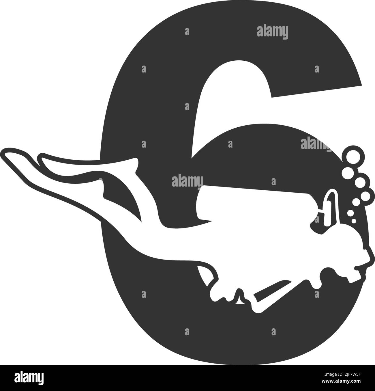 Number 6 and someone scuba, diving icon illustration template Stock ...
