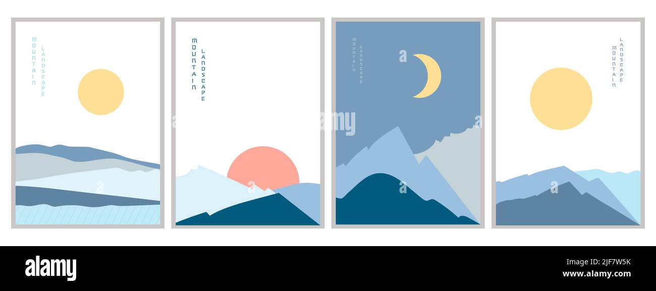Mountain landscape posters vector illustration set. Vector illustration ...