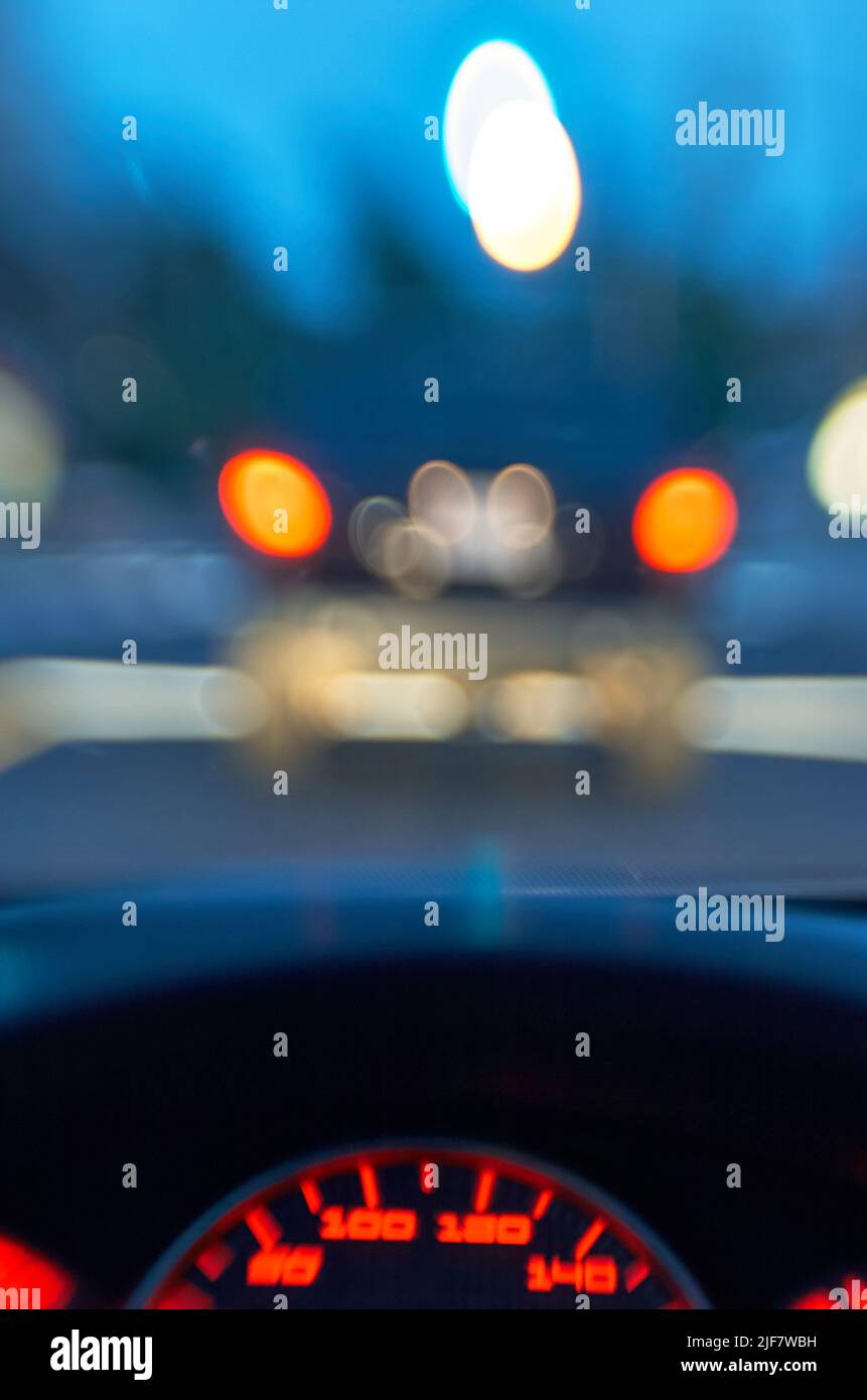 Drunk or impaired driving concept. Impaired vision with a view of the ...