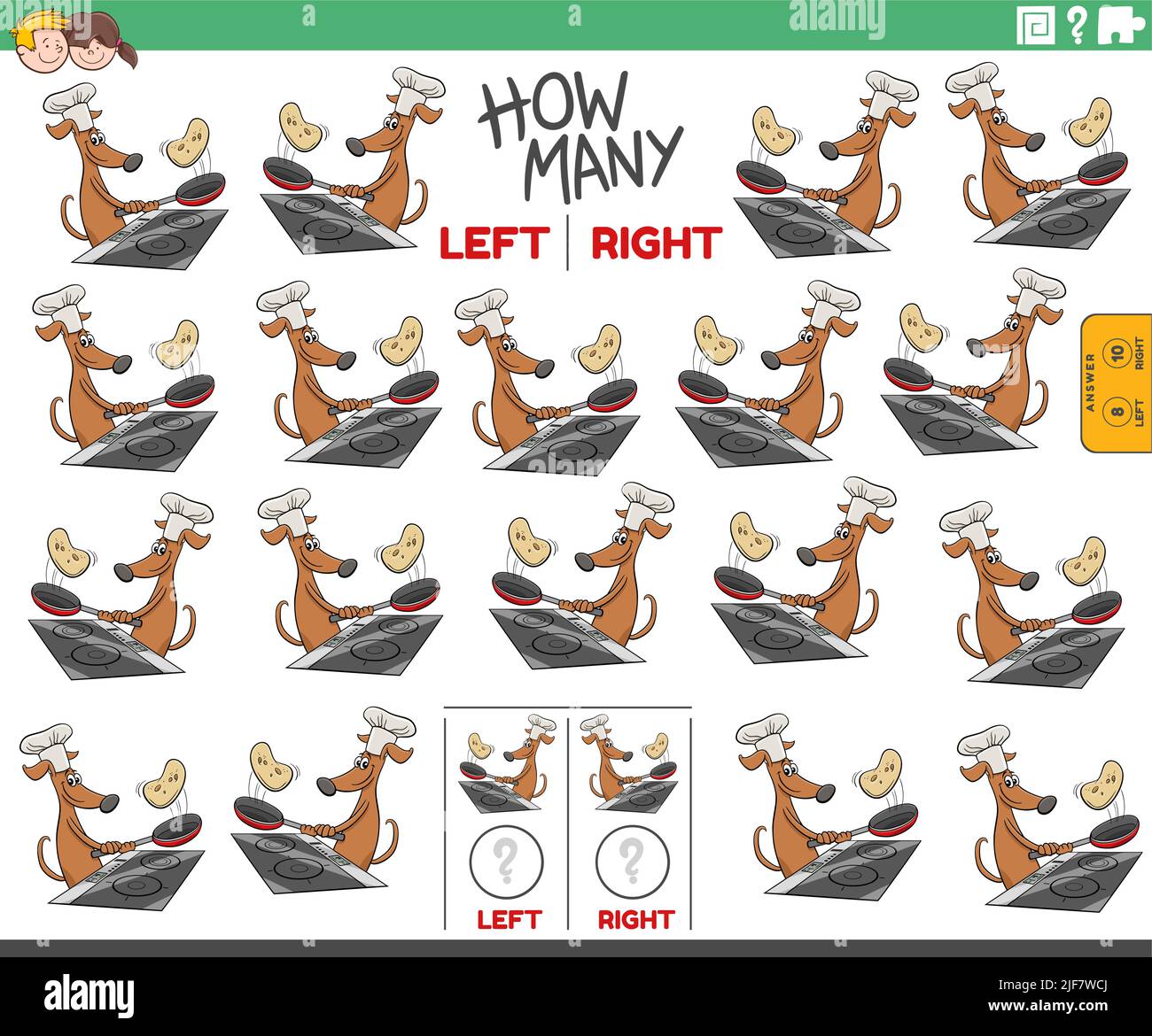 Cartoon illustration of educational task of counting left and right ...