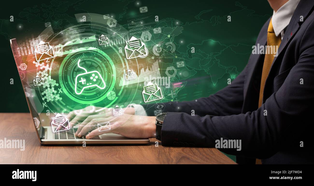 Business hand typing on a modern laptop Stock Photo - Alamy