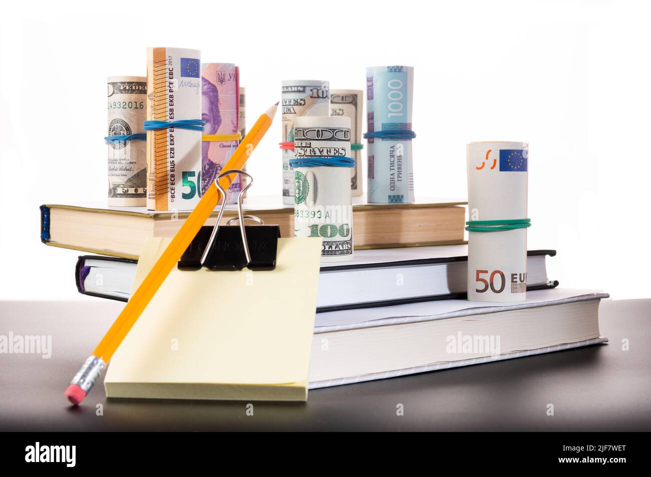 Stationery sticker and various currency. Monitor and record exchange ...