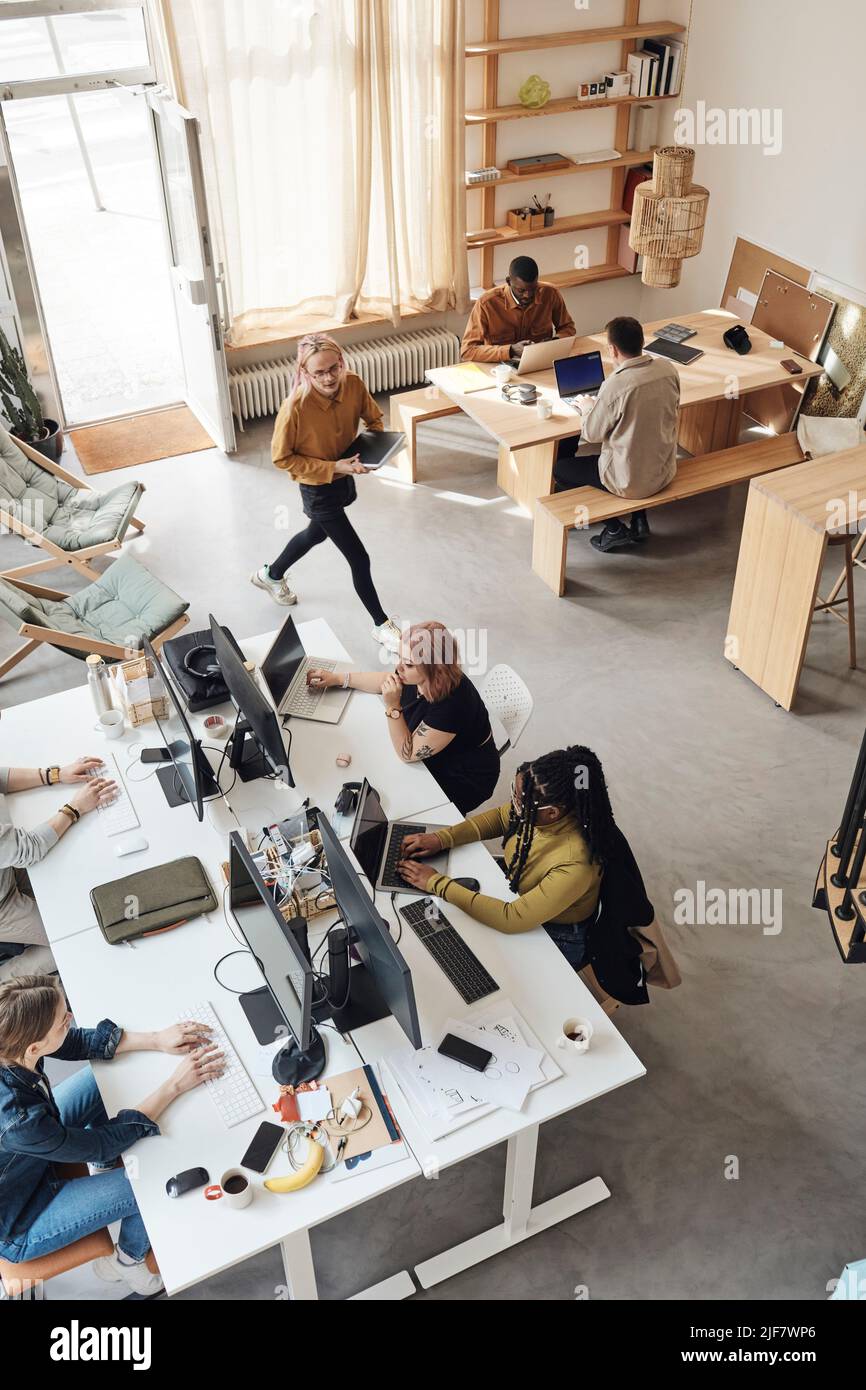 Multiracial business colleagues working together in start-up company ...