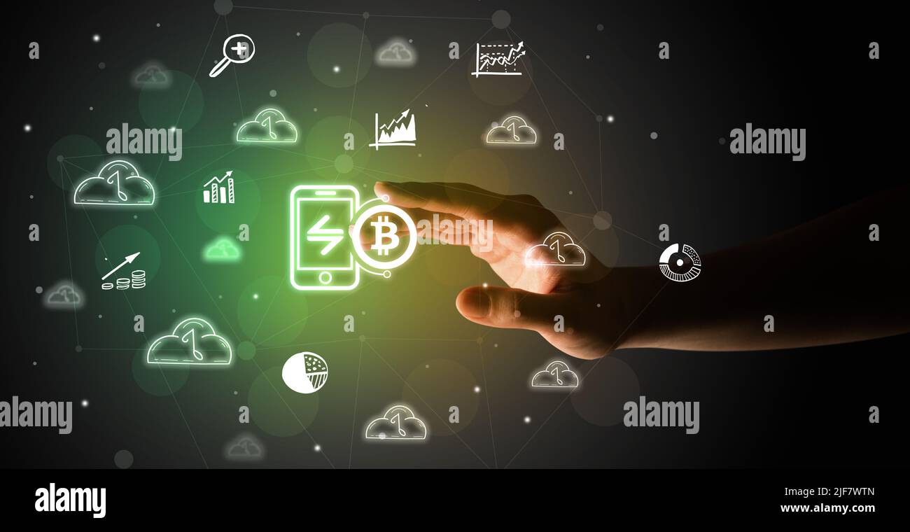 Businessman finger touching on screen multimedia interface with hand ...