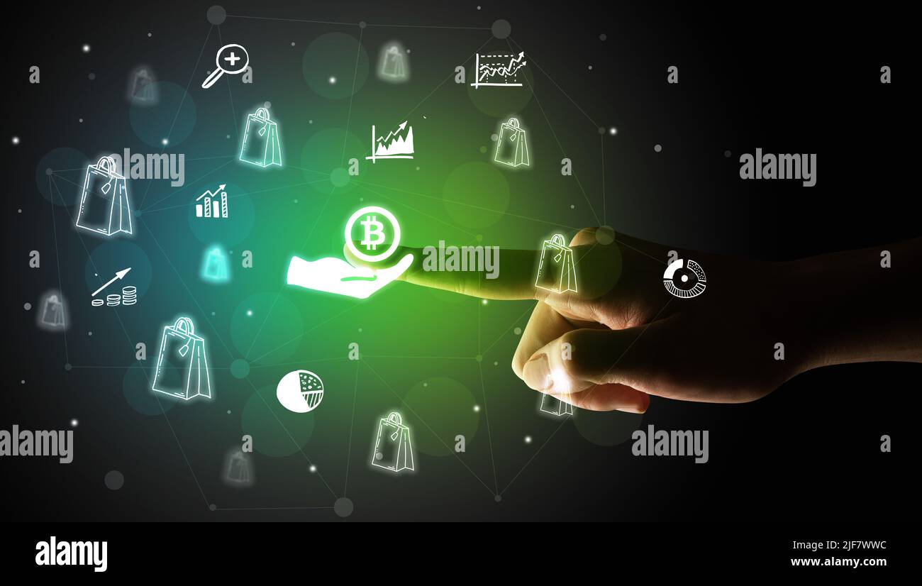 Businessman finger touching on screen multimedia interface with hand ...