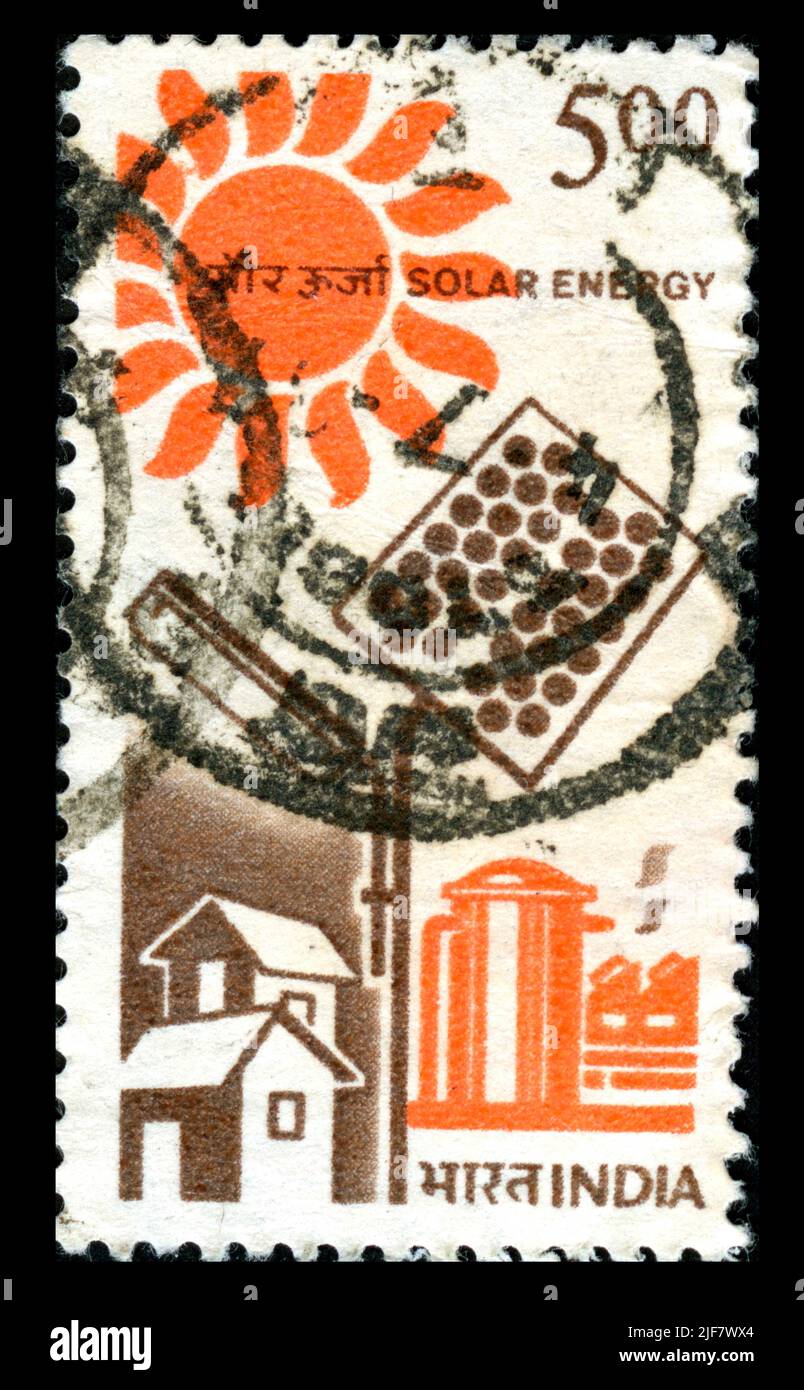 Stamp print in India,Solar energy Stock Photo - Alamy