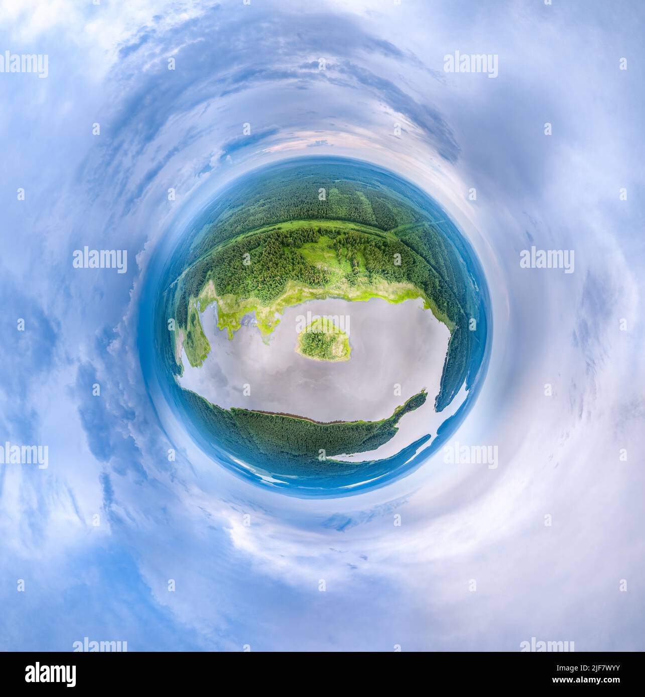 Big lake system in bright sun light, aerial landscape. Recreation ...