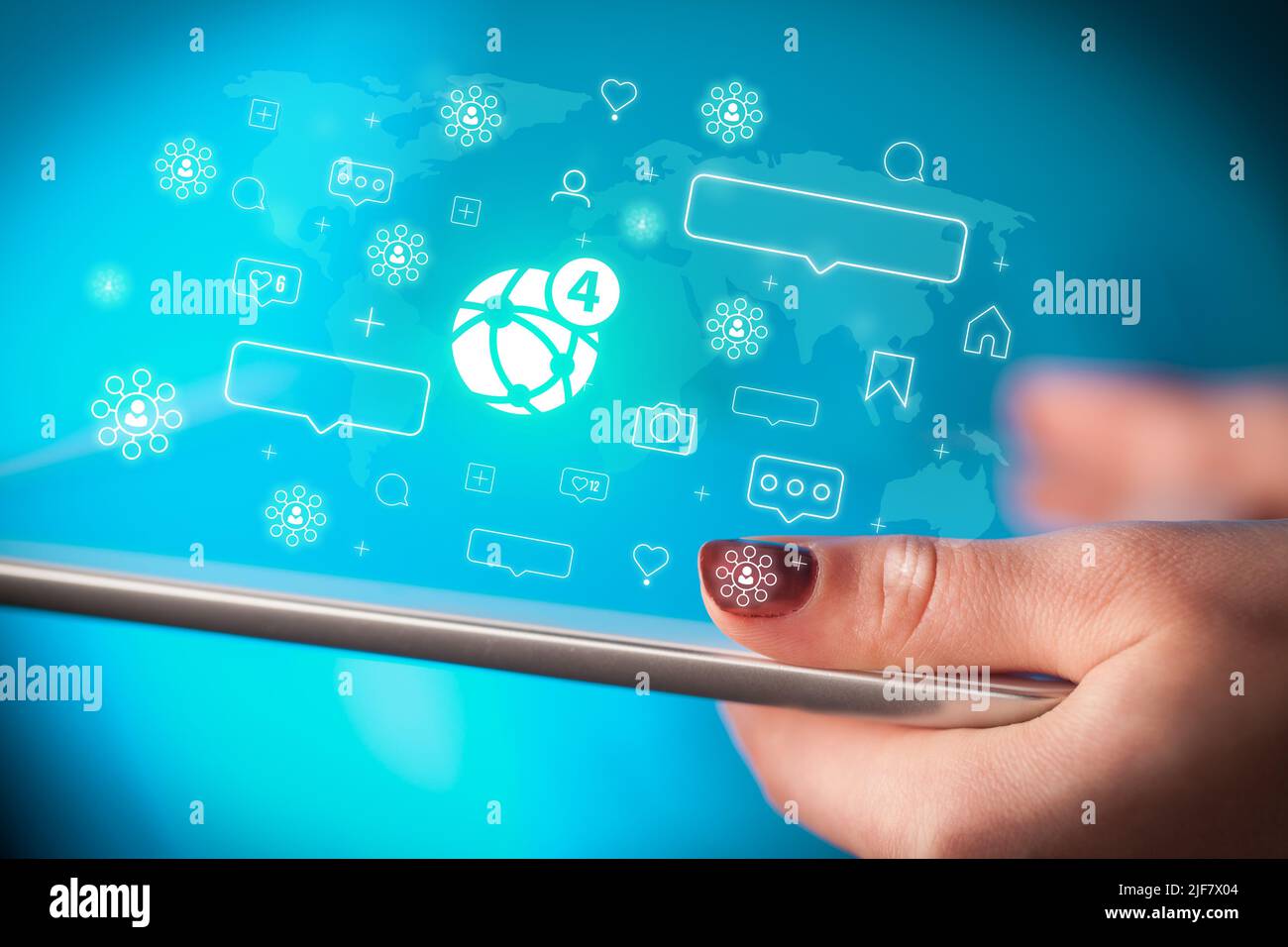 Close-up of a hand using tablet, social media concept Stock Photo - Alamy