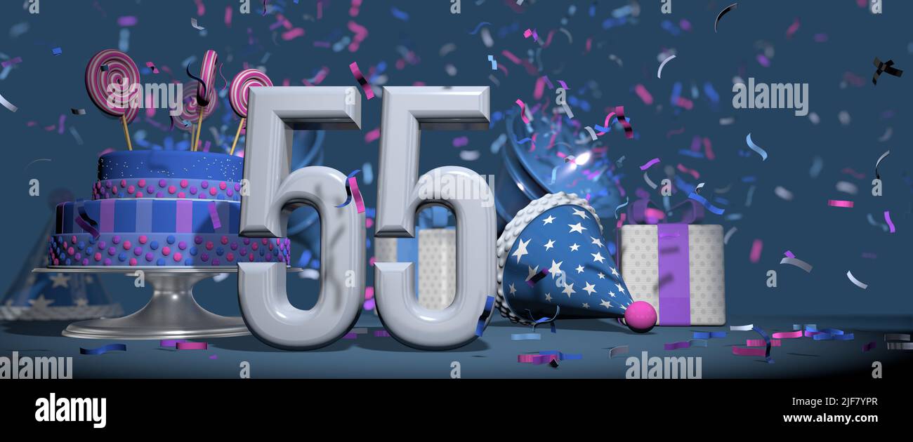 Foreground solid white number 55, birthday cake adorned with candy ...