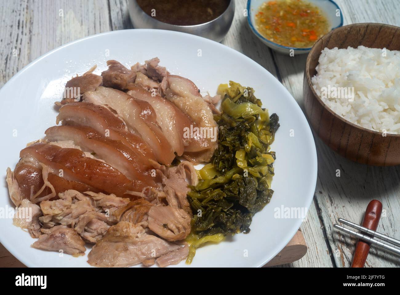Stewed pork leg with pickled mustard. Boiled pork knuckle with chinese ...