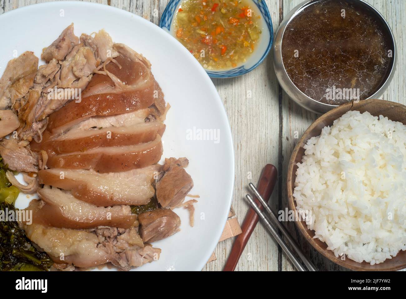 Stewed pork leg with pickled mustard. Boiled pork knuckle with chinese ...
