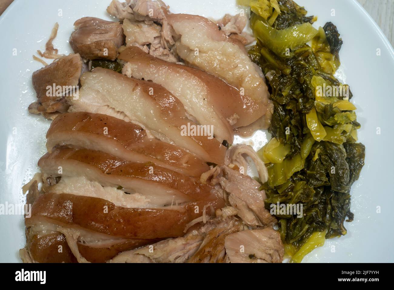 Stewed pork leg with pickled mustard. Boiled pork knuckle with chinese ...