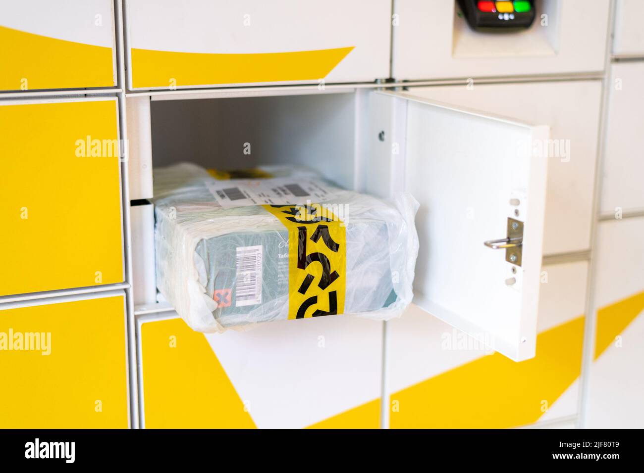 Moscow, Russia - June 17. 2022. Parcel from the delivery service Yandex ...