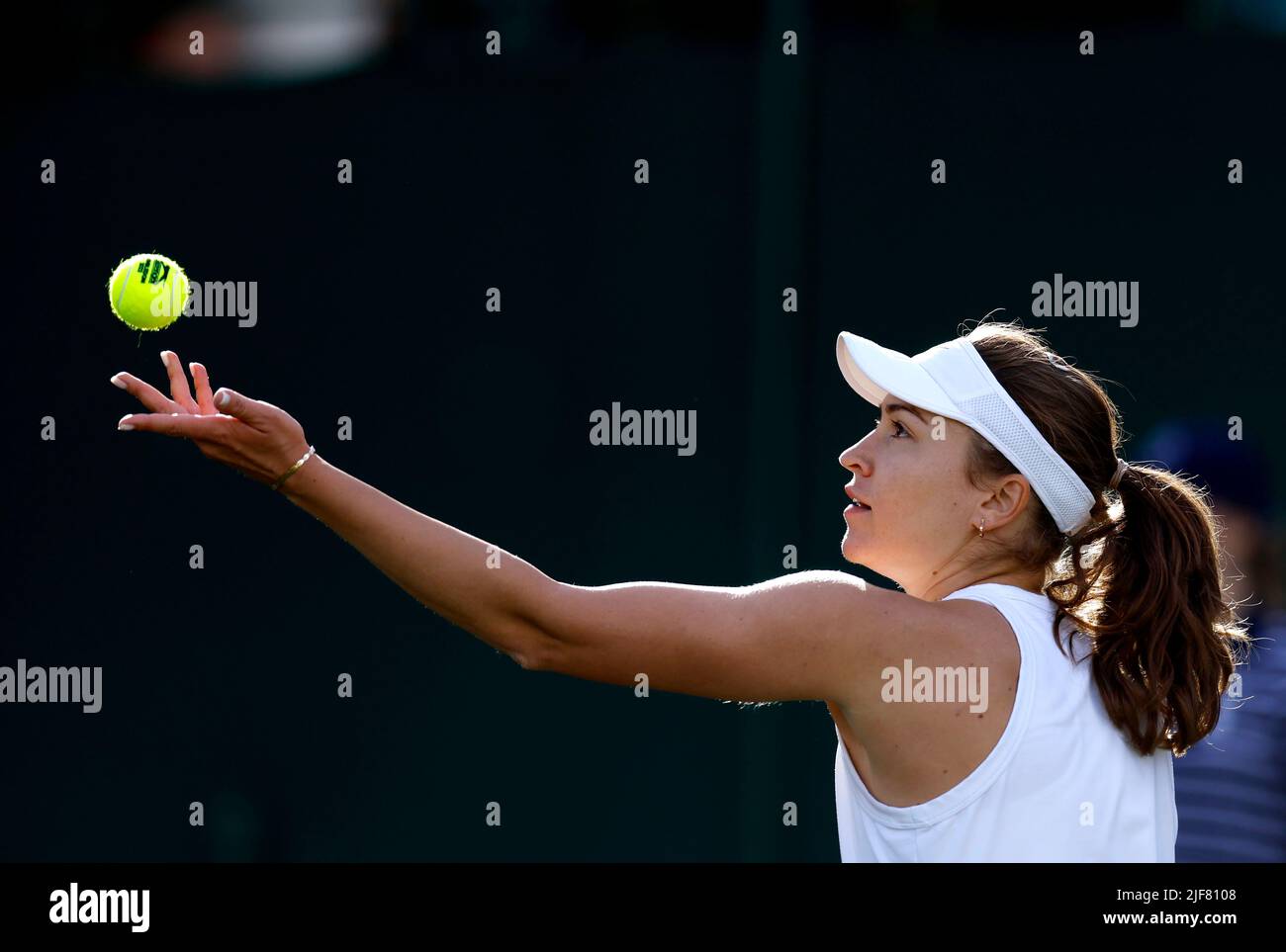 Georgia's Natela Dzalamidze serves during her ladies doubles first round match with partner ...