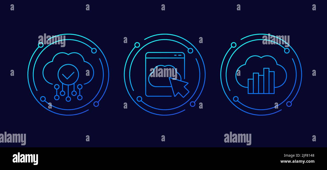 SaaS solutions and cloud services line icons Stock Vector Image & Art ...