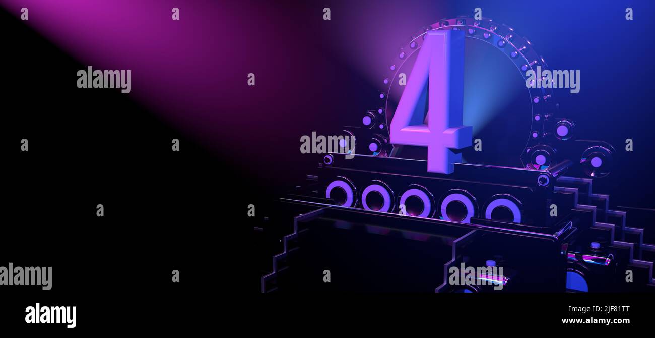 Solid number 4 on a black reflective stage with stairs and adorned with ...