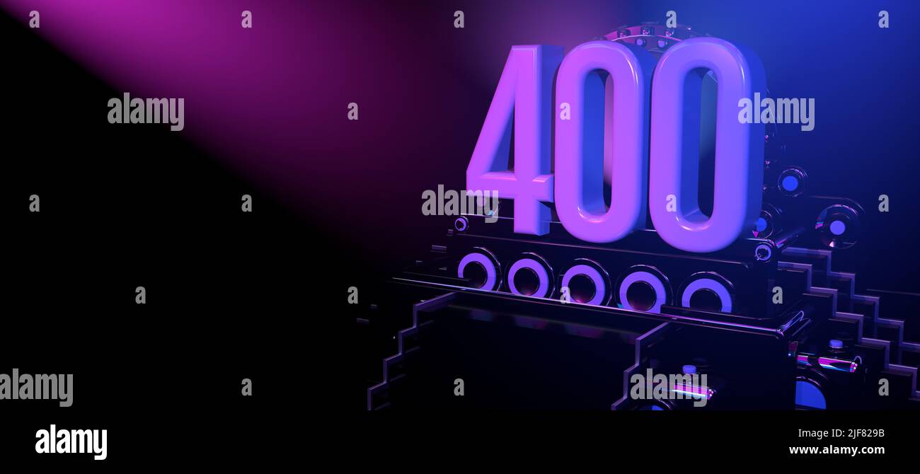 Solid number 400 on a black reflective stage with stairs and adorned ...