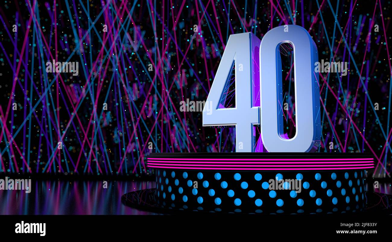 Solid number 40 reflective on a round stage with blue and magenta ...