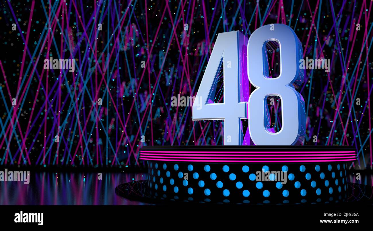Solid number 48 reflective on a round stage with blue and magenta ...