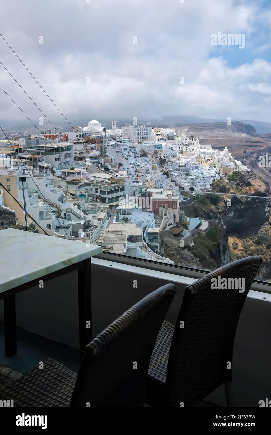 Amazing panoramic view from a restaurants terrace over the Aegean Sea ...