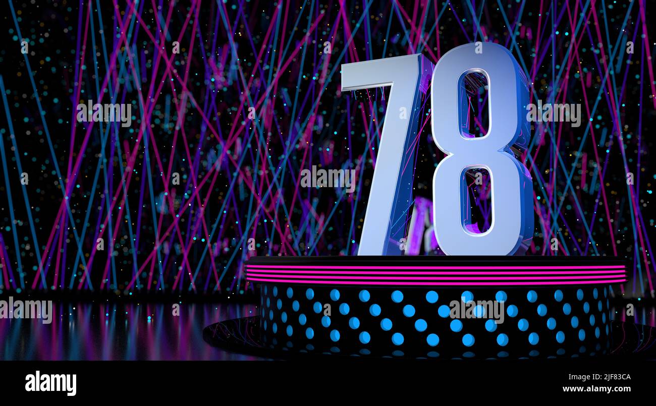 Solid number 78 reflective on a round stage with blue and magenta ...