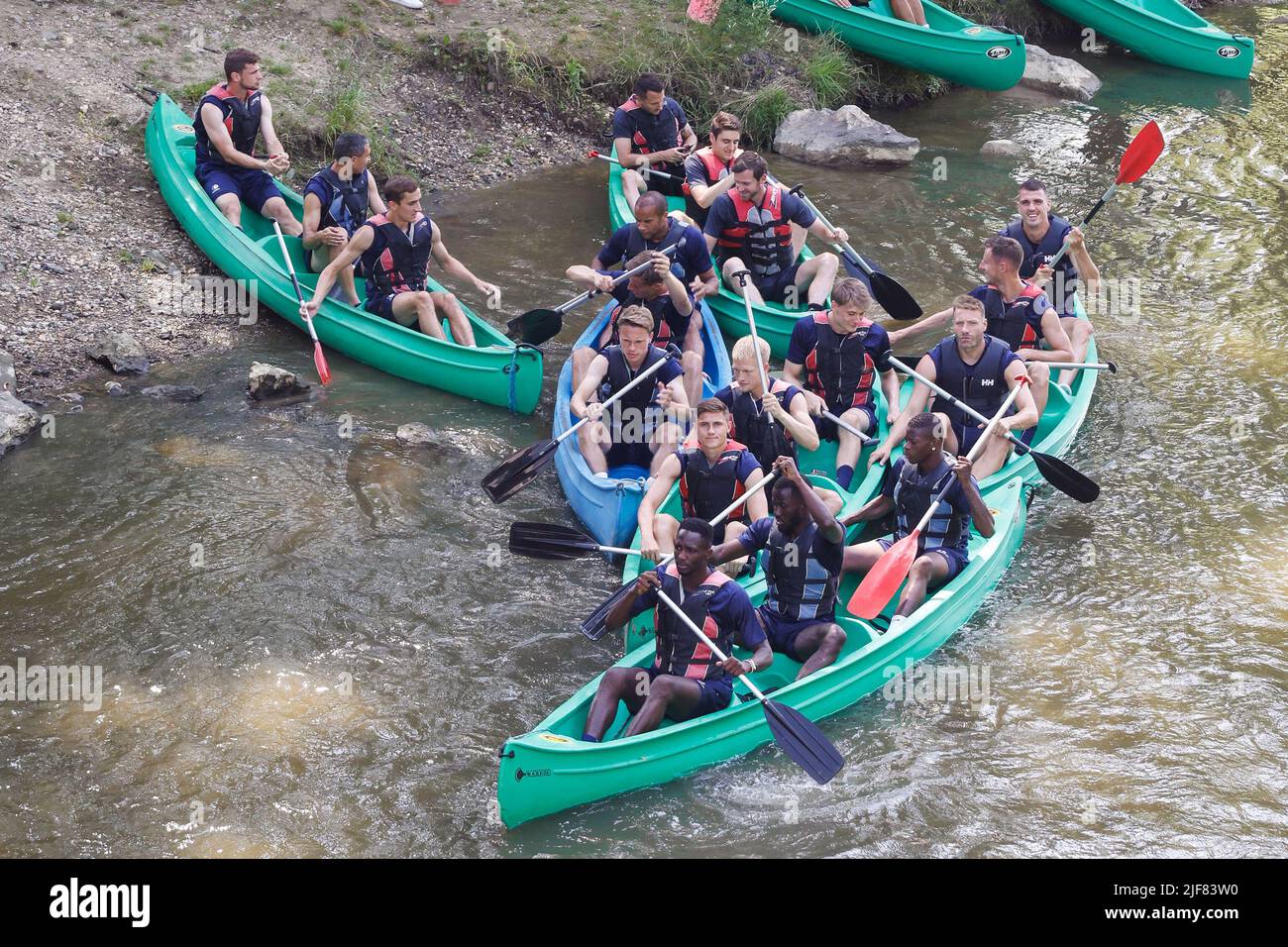 Illustration picture shows KAA Gent's players during a kayak activity ...