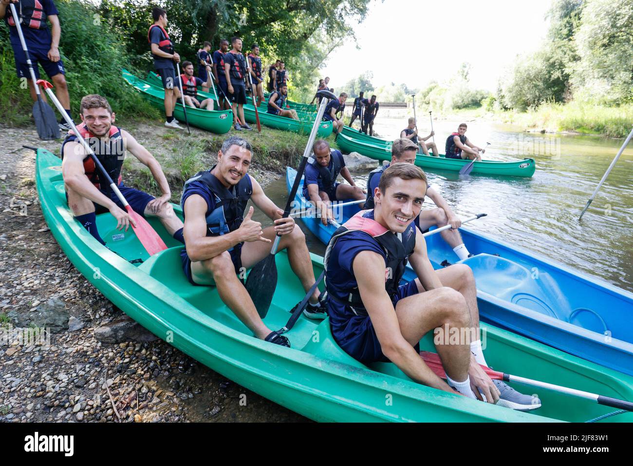 Illustration picture shows KAA Gent's players during a kayak activity ...