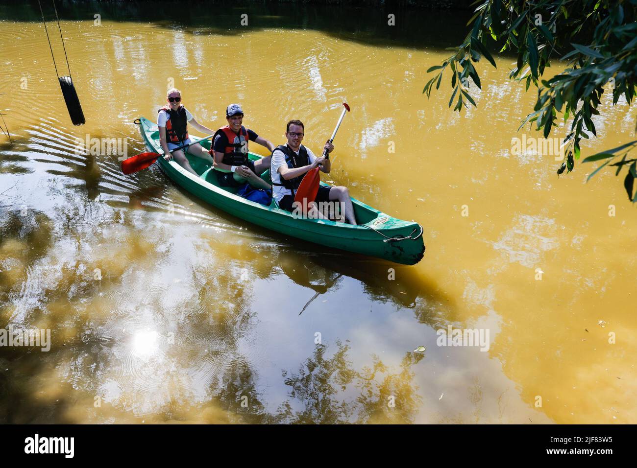 Illustration picture shows KAA Gent's players during a kayak activity ...