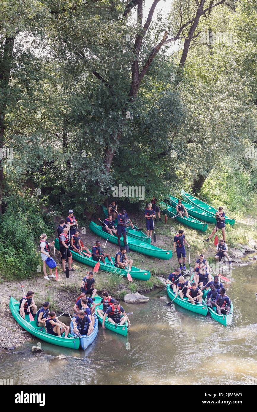 Illustration picture shows KAA Gent's players during a kayak activity ...