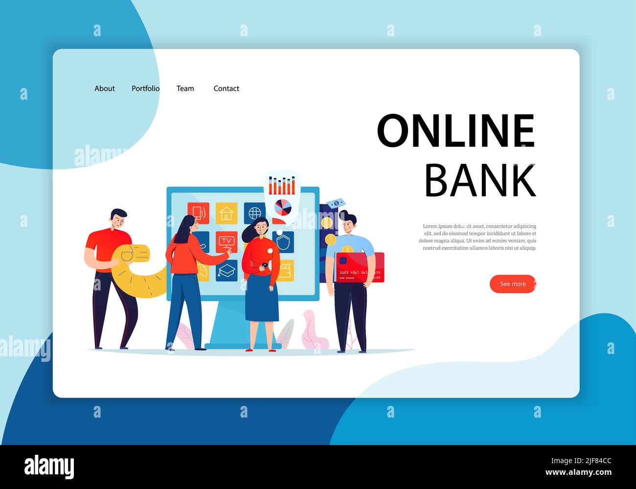 Flat design concept banner with people using online banking service ...