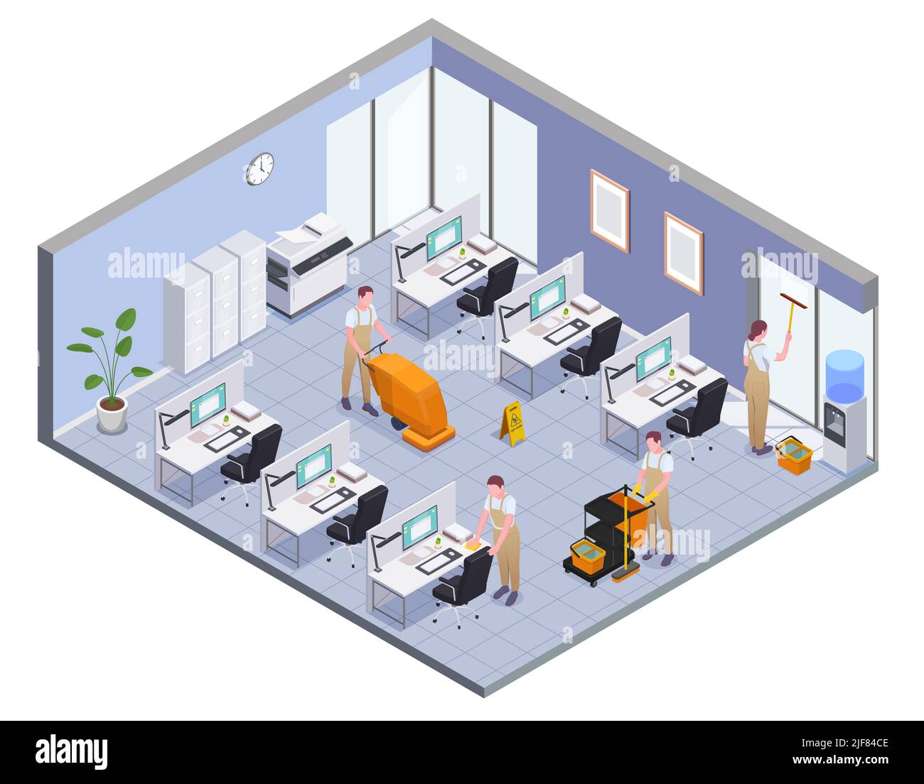 Cleaning isometric and colored composition with isolated office room ...