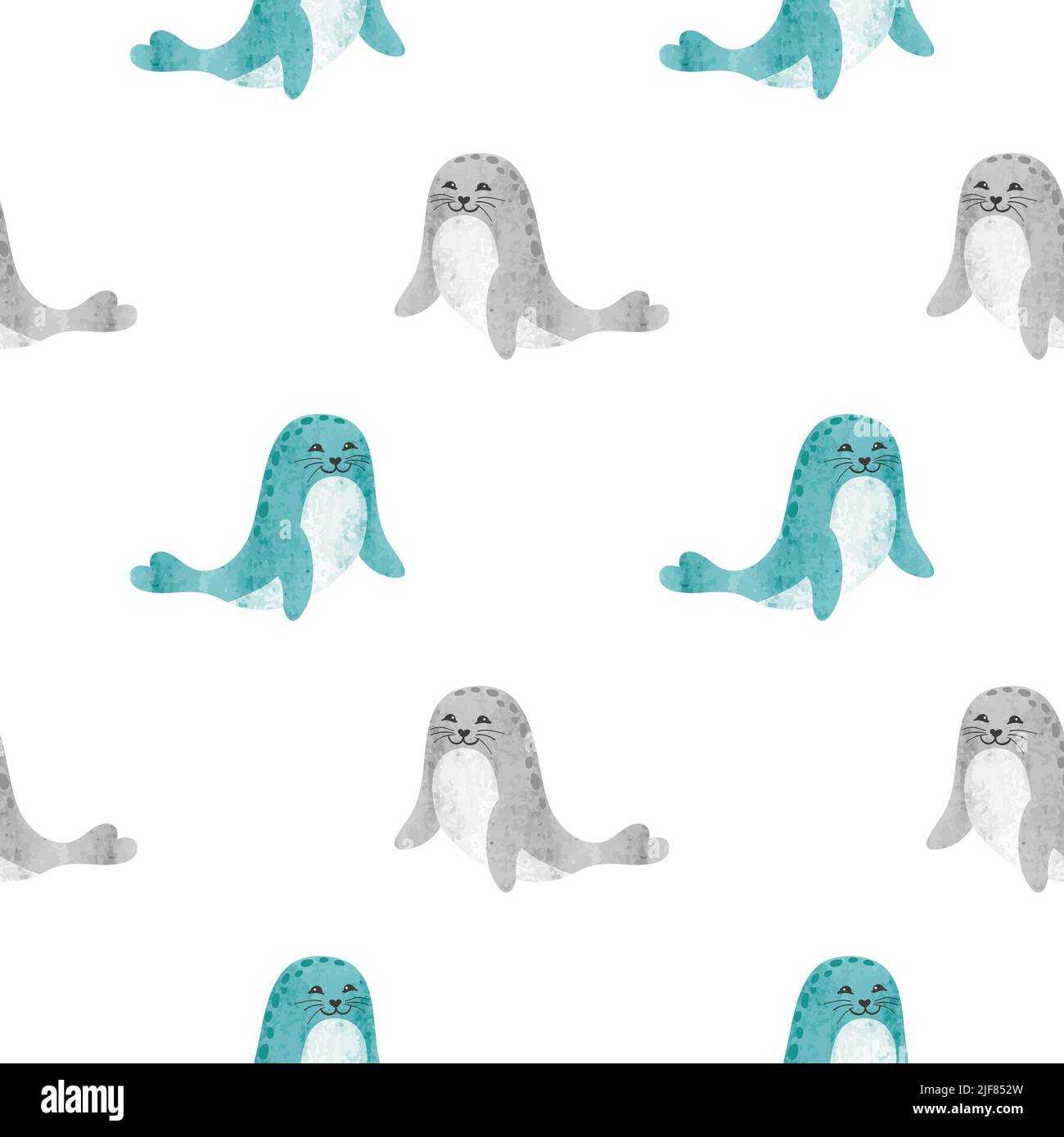 Seamless pattern with cute watercolor seal animal. Vector illustration ...