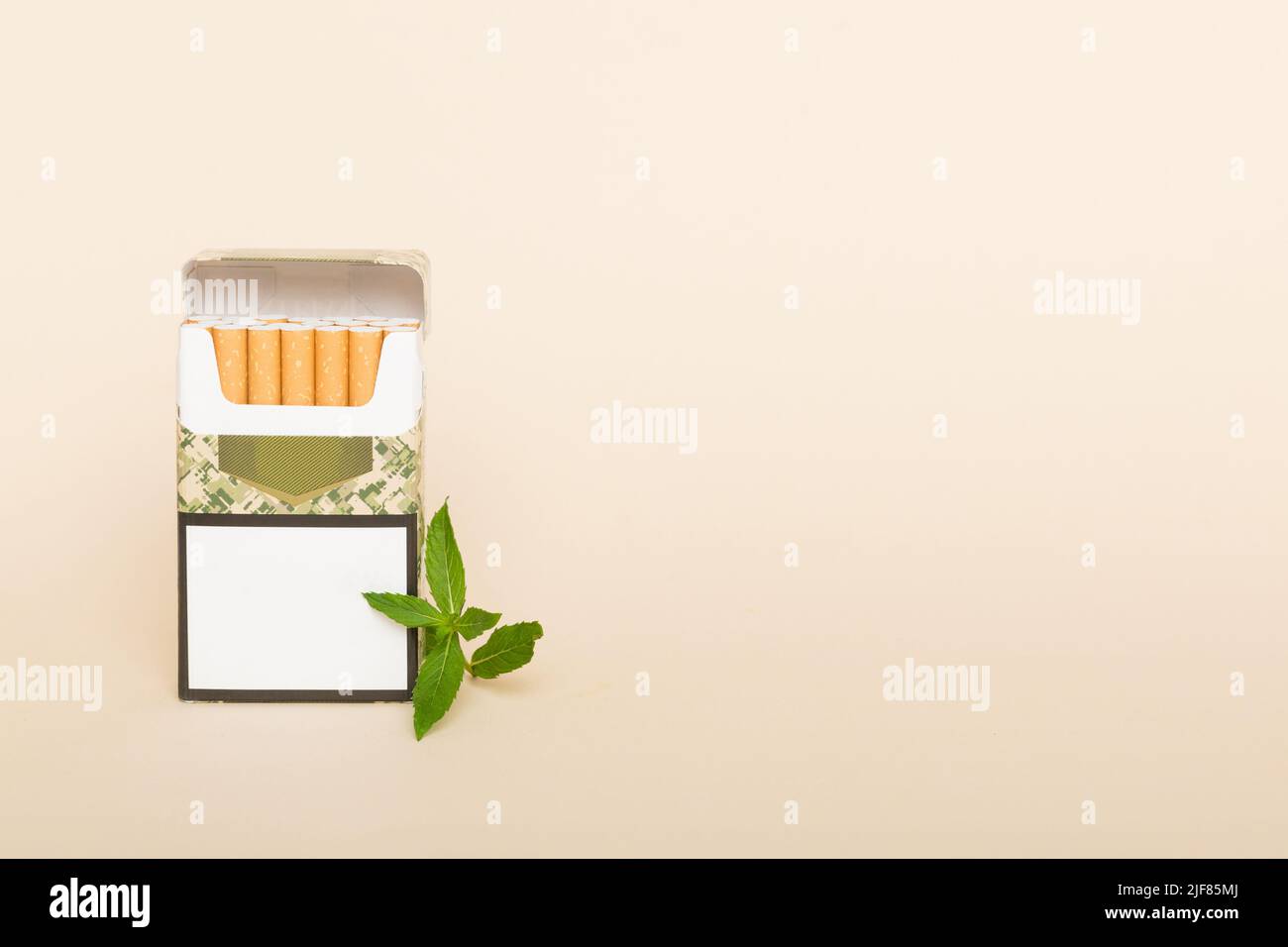 Pack of menthol cigarettes and fresh mint on colored table, Menthol ...