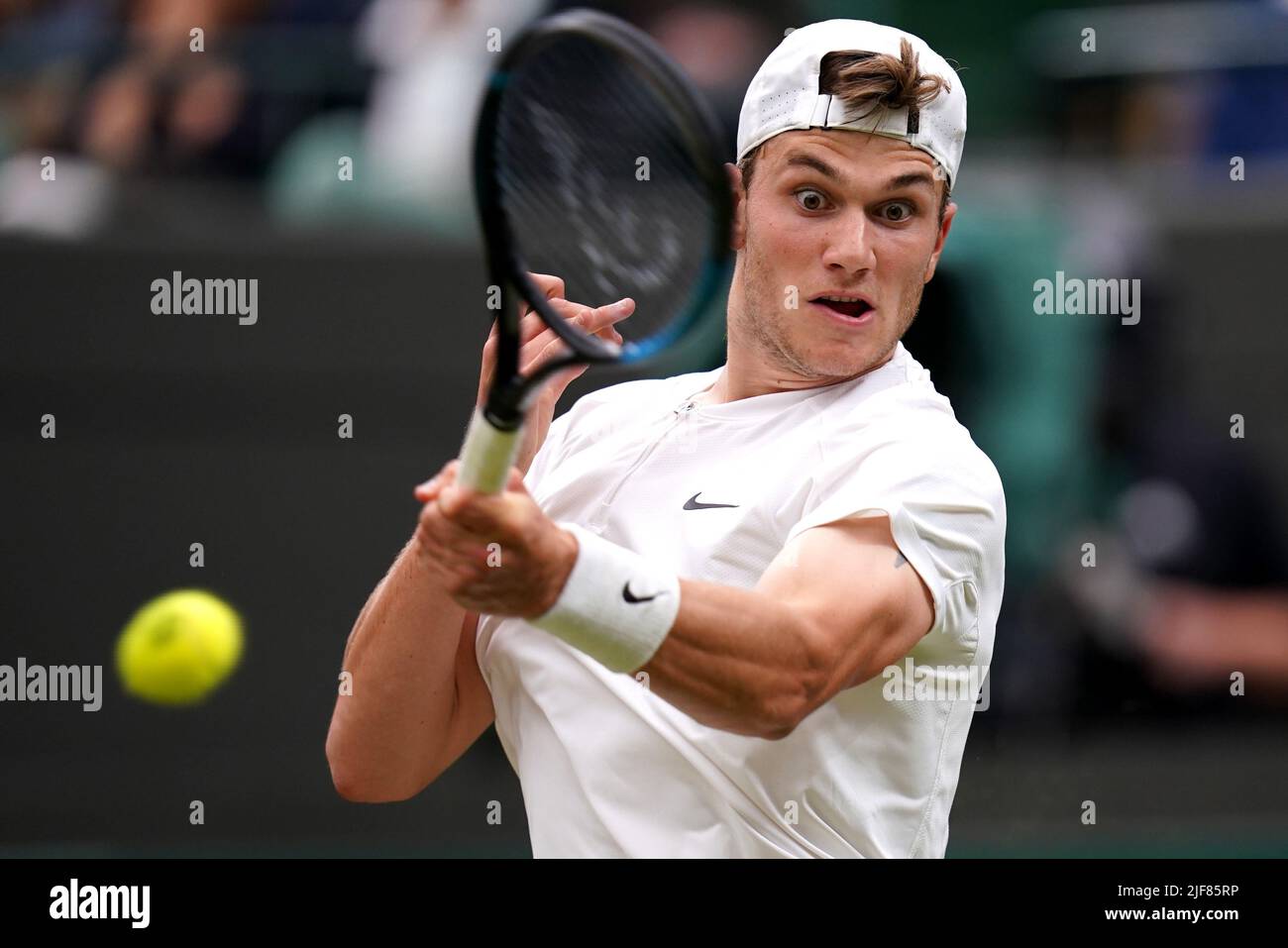 Jack Draper in action during his GentlemenÕs singles second round match ...