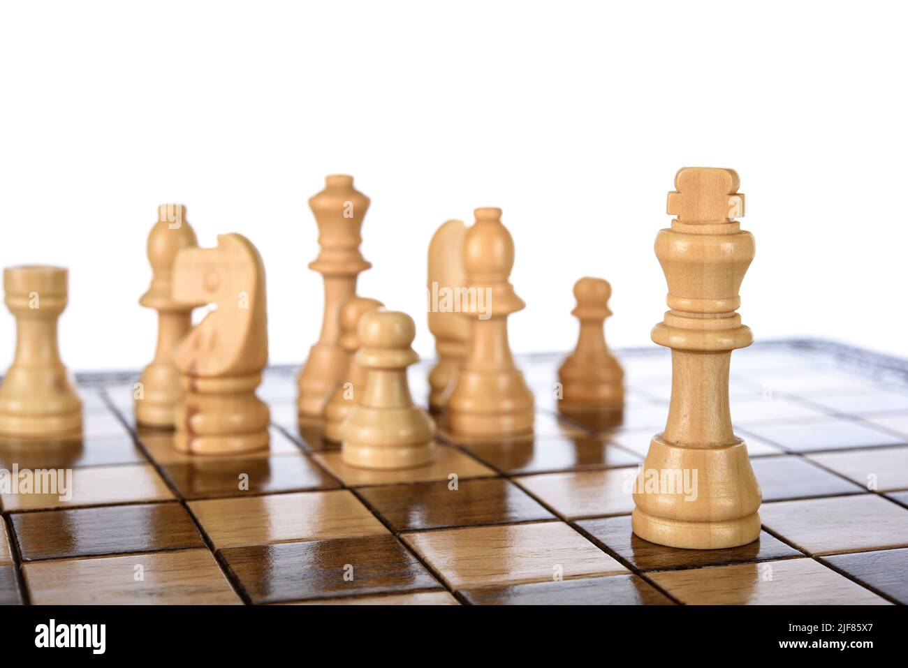 Beige Brown Wooden chess different pieces figures standing on ...