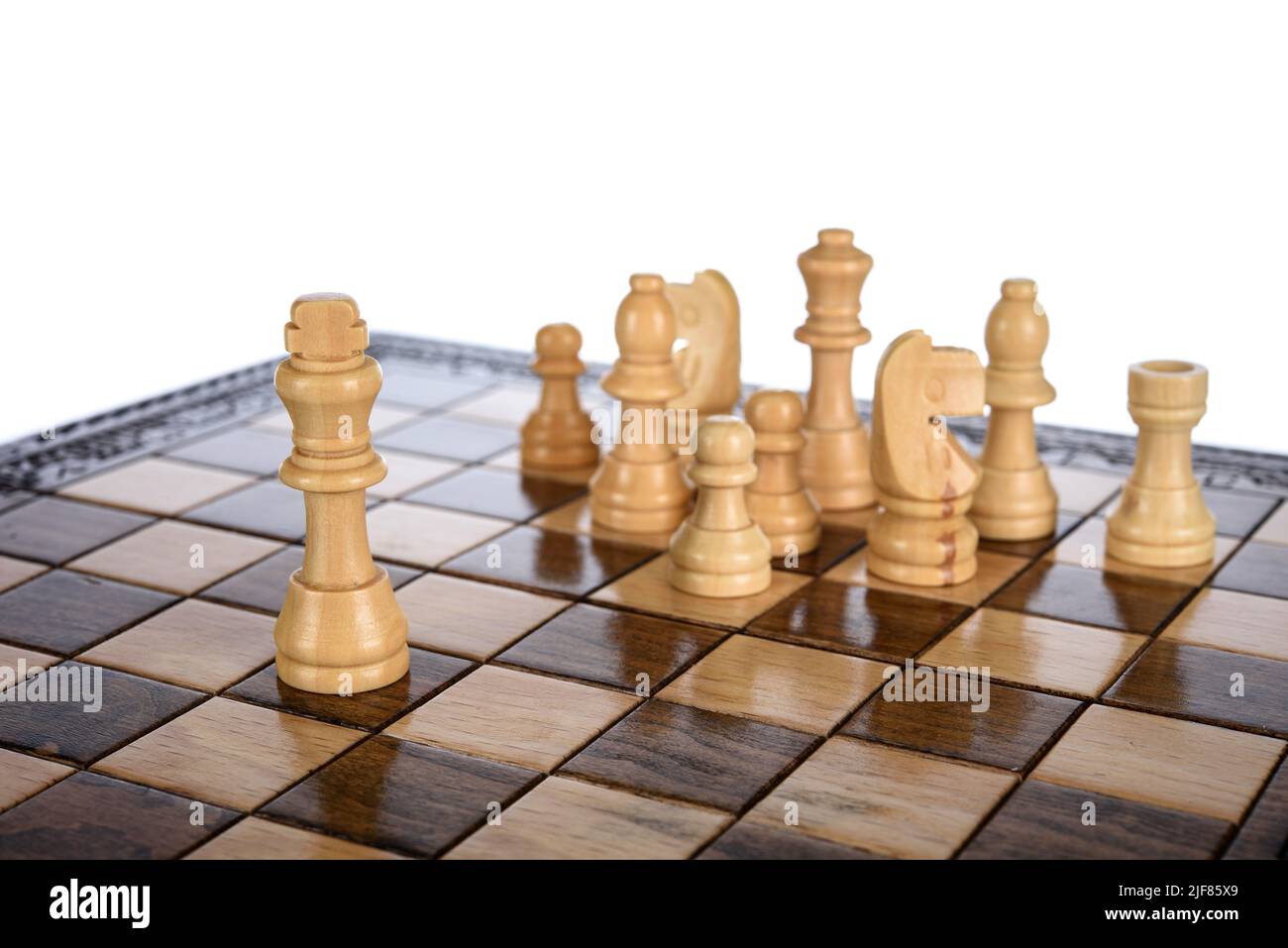 Beige Brown Wooden chess different pieces figures standing on ...