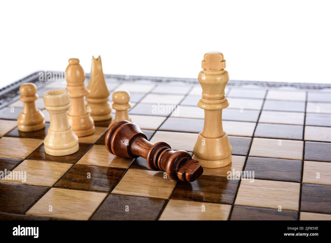 Beige Brown Wooden chess different pieces figures standing on ...