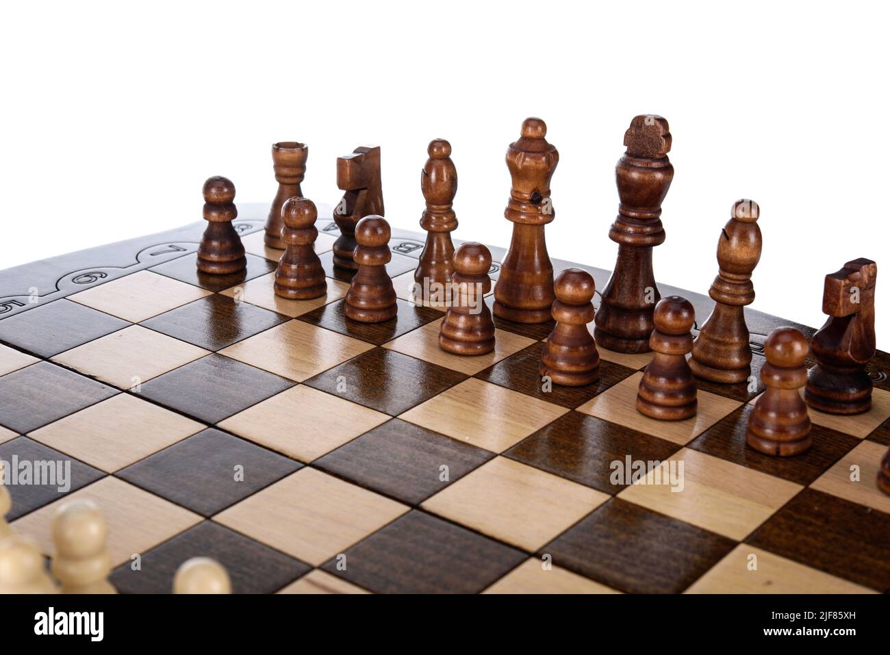Beige Brown Wooden chess different pieces figures standing on ...