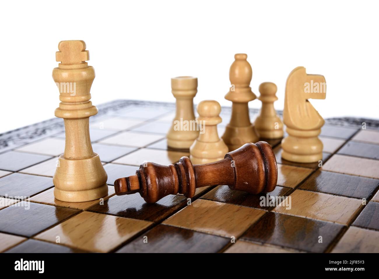 Beige Brown Wooden chess different pieces figures standing on ...