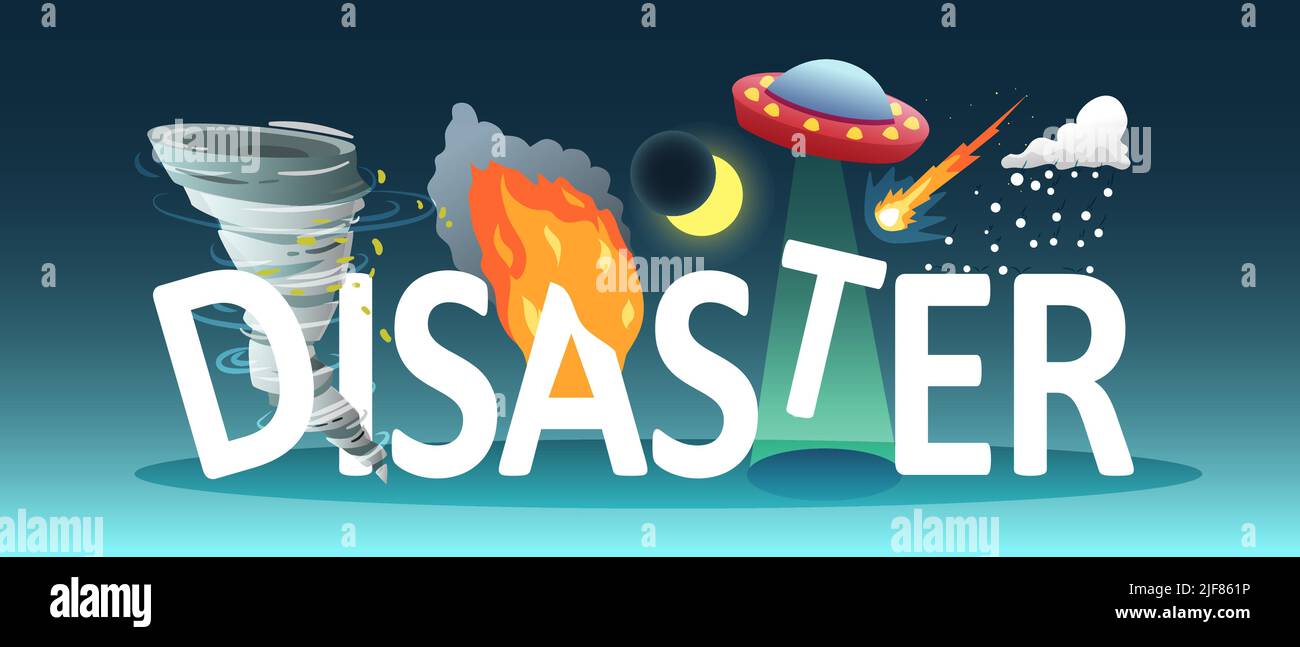 Natural disaster composition with text combined with doodle style ...