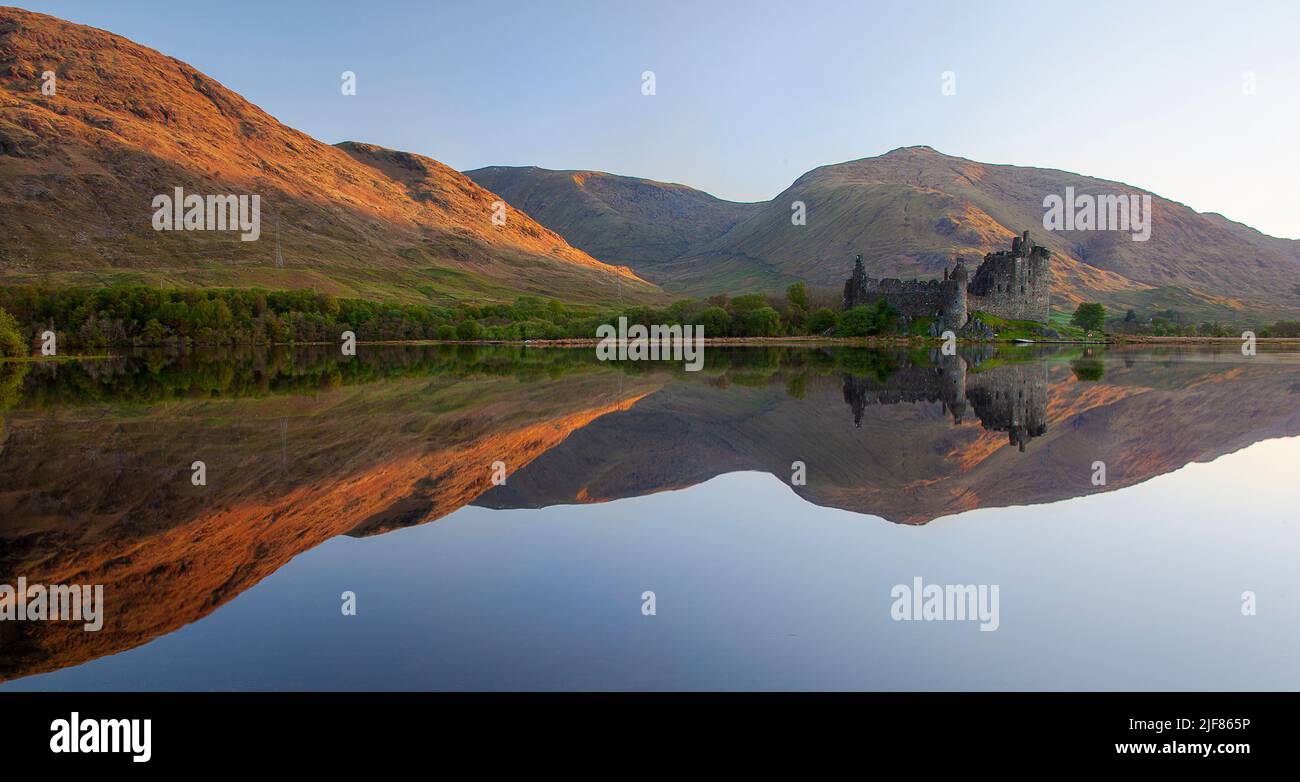 Kilchurn castle perfect reflection in Loch Awe Argyll Scotland in ...