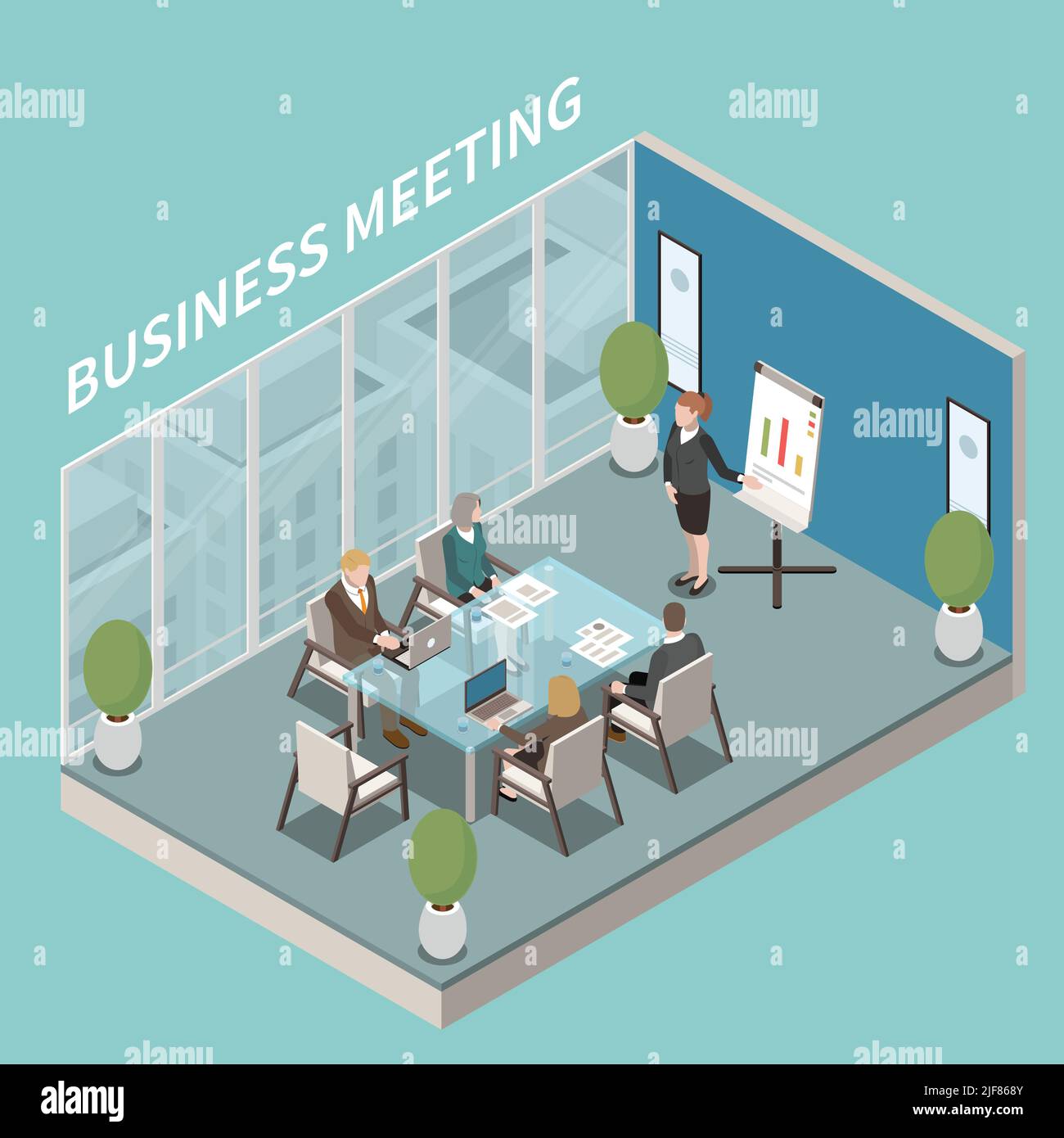 Small meeting room business presentation isometric composition with ...